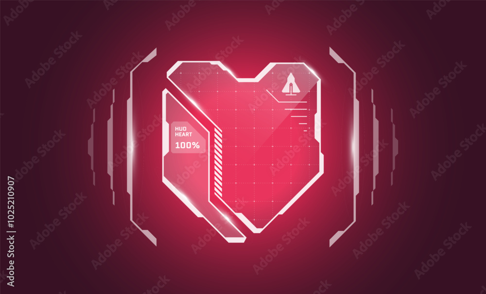 VR HUD digital futuristic style videogame user interface red heart ...