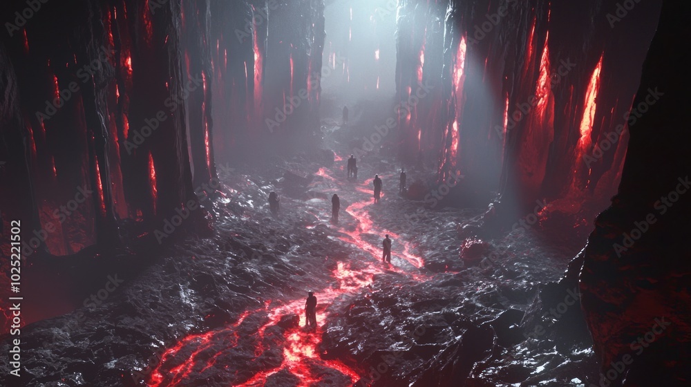 Infernal Abyss - Surreal 3D Render of Ghostly Figures Roaming Through a ...