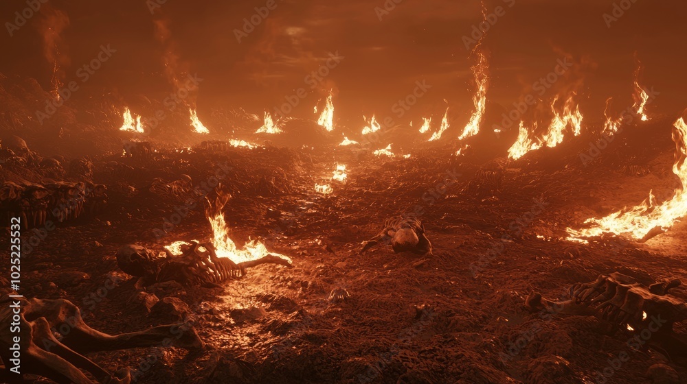 Infernal Desolation - A Nightmarish 3D Render of a Bone-Strewn ...