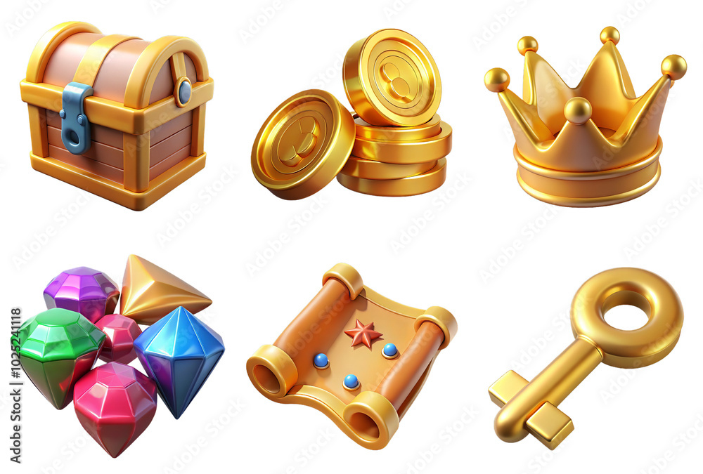 3d render set of Treasure Chest Collection isolated on transparent ...