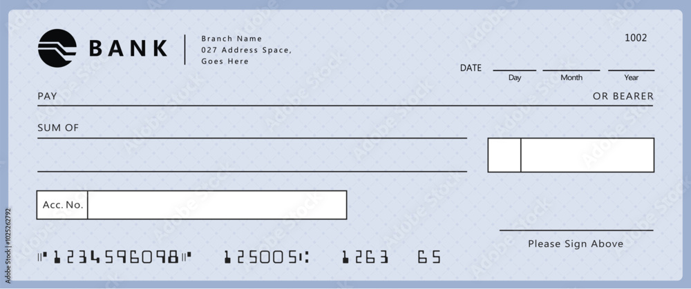 Poster Blank bank check, checkbook cheque template with blue guilloche ...