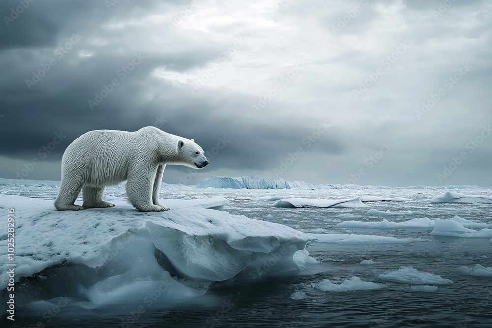 A Vast Arctic Landscape Showing an Ice Sheet Cracking and Melting Into ...