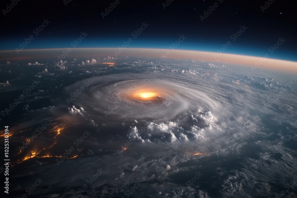 An extraordinary view of a hurricane vortex, uniquely illuminated by ...