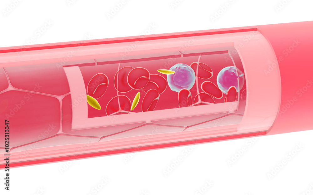 Vertical 3D illustration of an artery or vein with movement that opens ...