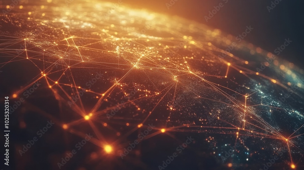 Digital network of blockchain nodes connected across the globe, with ...