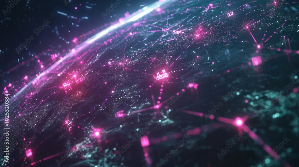 Digital network of blockchain nodes connected across the globe, with ...