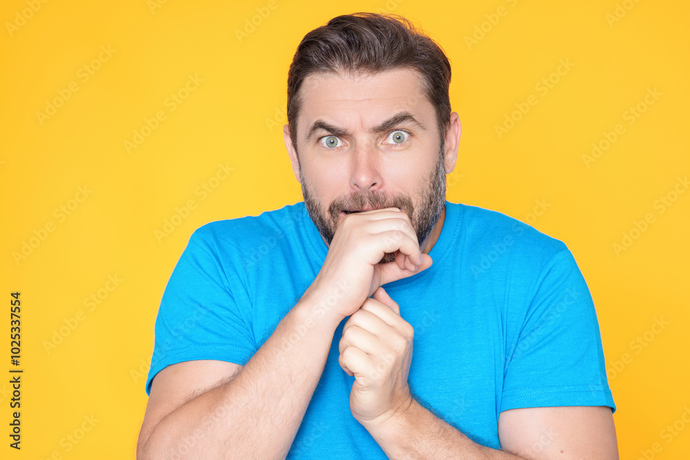 Portrait of shocked amazed excited scared man. Handsome middle age ...