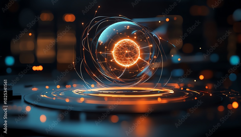 Futuristic digital sphere with glowing lights and circuits ...