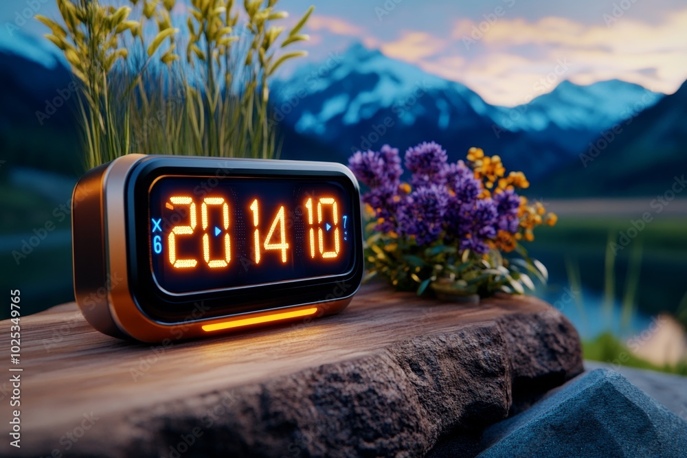 3D animation of a smart alarm clock, where the digital numbers ...