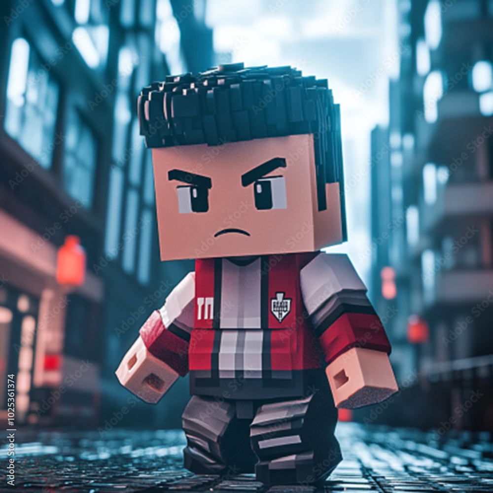 Pixelated Soccer Player in Red Uniform Holding a Soccer Ball on a ...