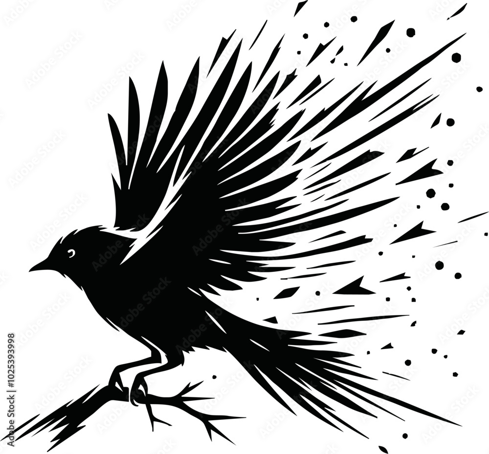 Black vector artwork illustration of a flying robin bird silhouette ...