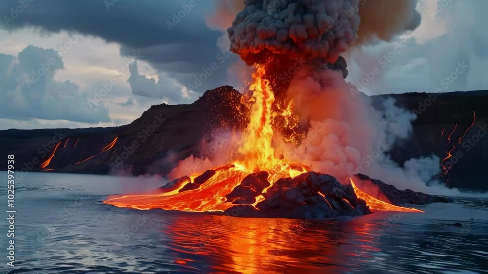 Volcanic Eruption Reflected in a Lake. Stunning 4K Ultra HD Footage ...
