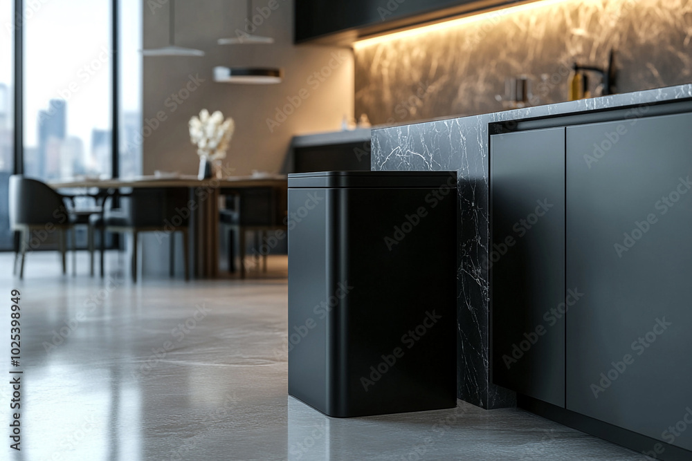 Overflowing Trash Bin in a Contemporary Kitchen Setting: Highlighting ...