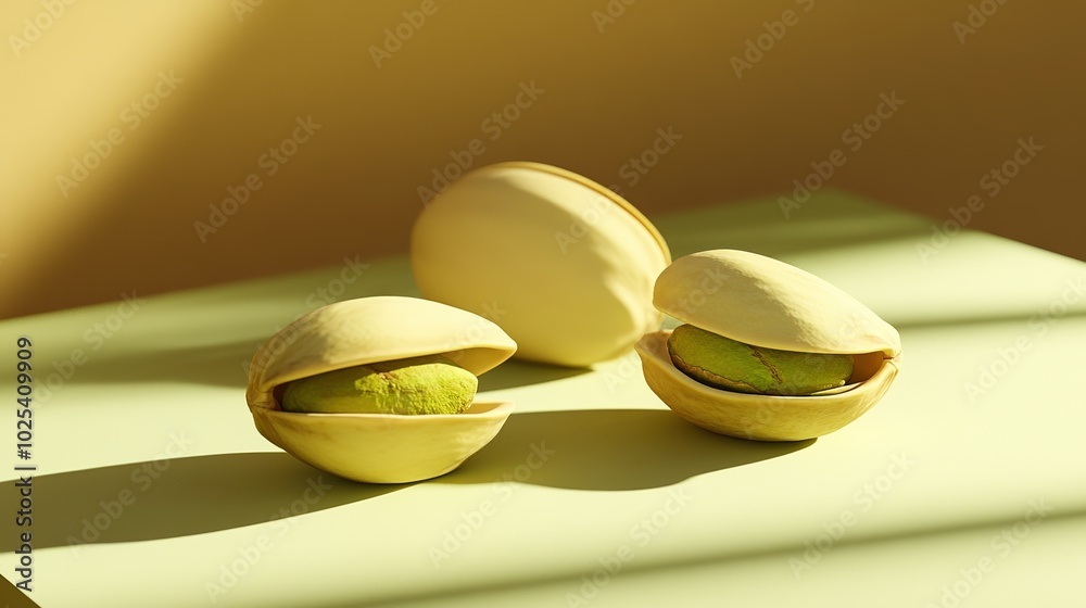 A high-quality, ultra-detailed image of pistachios illuminated by a ...