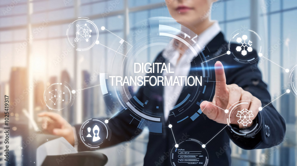 Concept of digital transformation. systemic design. binary ...