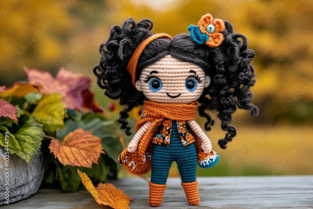 Realistic crochet doll designed to look like a person, with soft, curly ...
