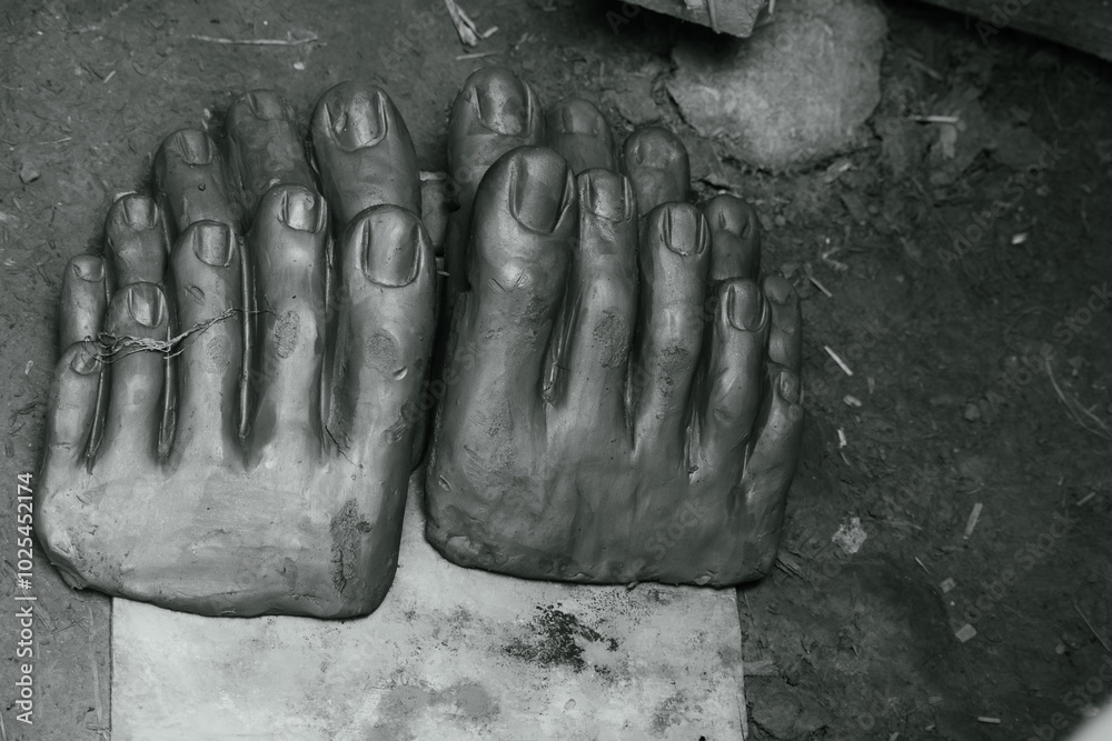 clay statue of hindu goddess durga idols feet from kumartuli Stock ...