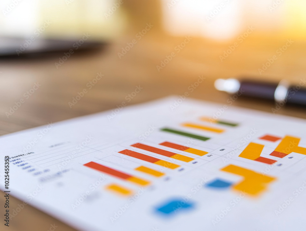 Close up of report displaying colorful bar graphs and data analysis ...