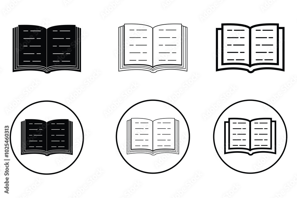 Book icons, vector set. Open book vector, icon, sign and symbol. Book ...