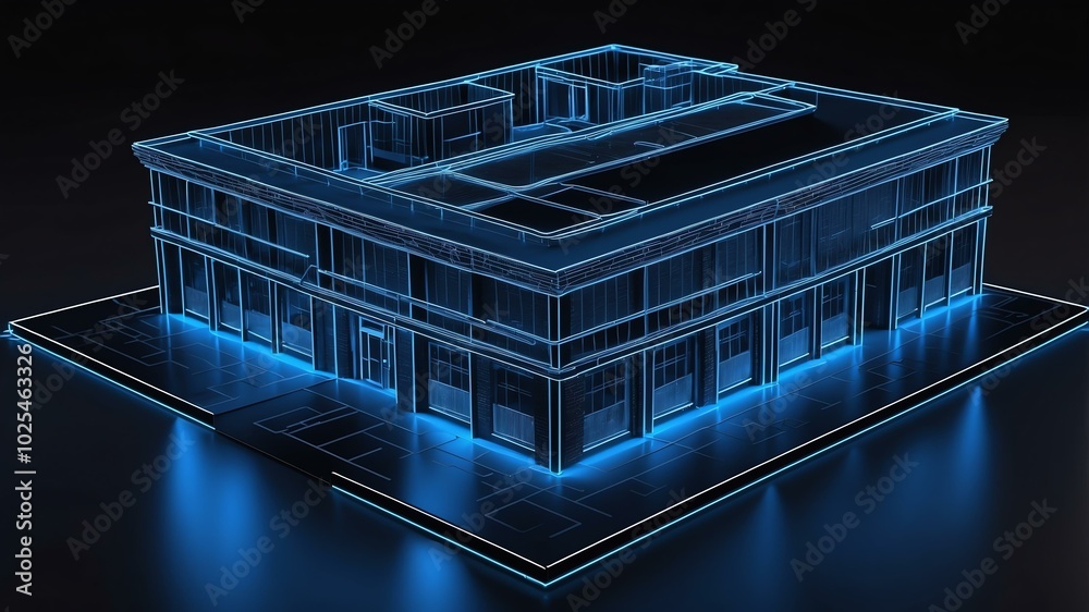 3d wireframe model of a police station design concept background Stock ...