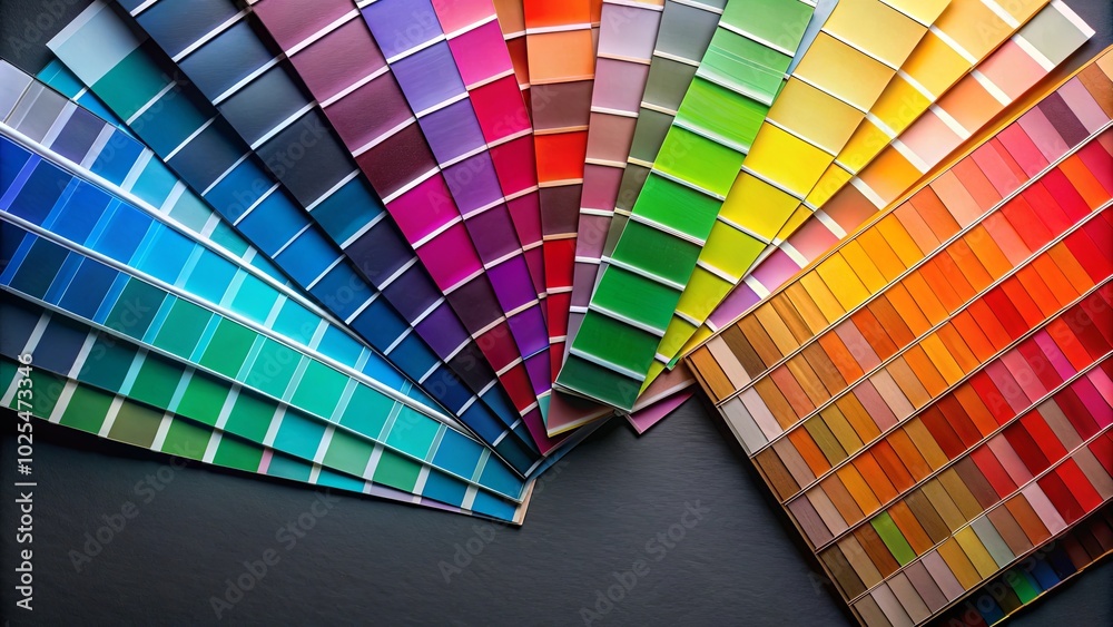 A spectrum of color swatches arranged in a fan shape, showcasing a ...
