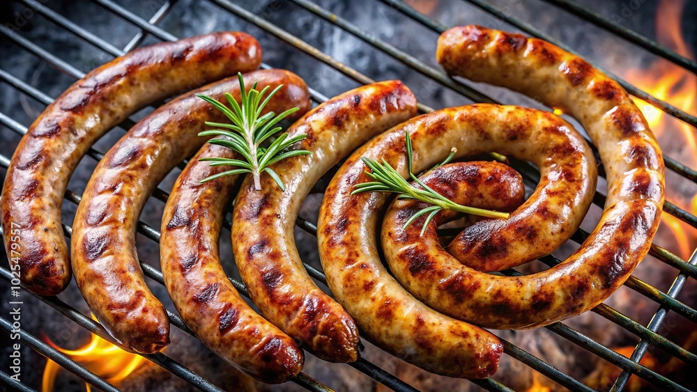 Minimalist grilled South African braai boerewors sausage on the grill ...