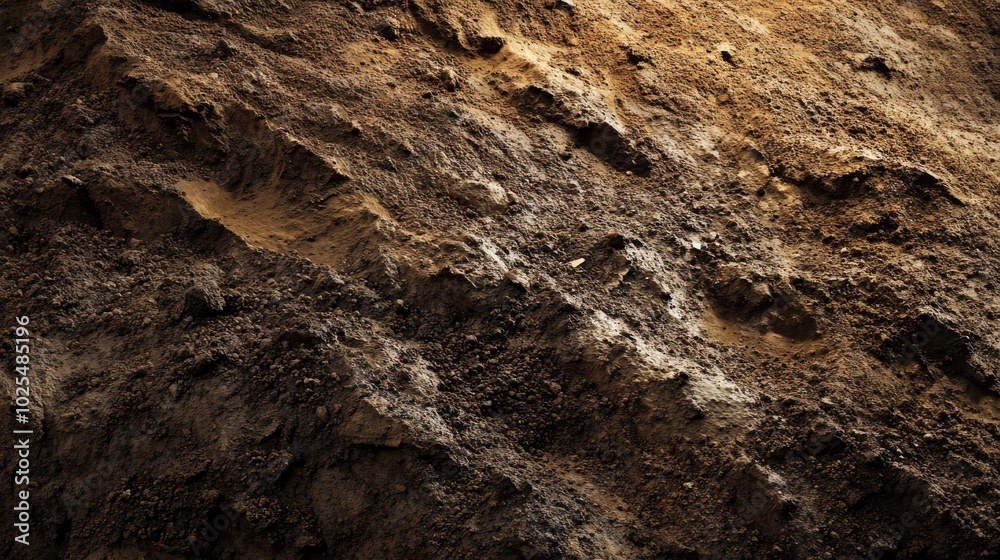 massive soil accumulation, rough-textured earth mound, contrasting ...