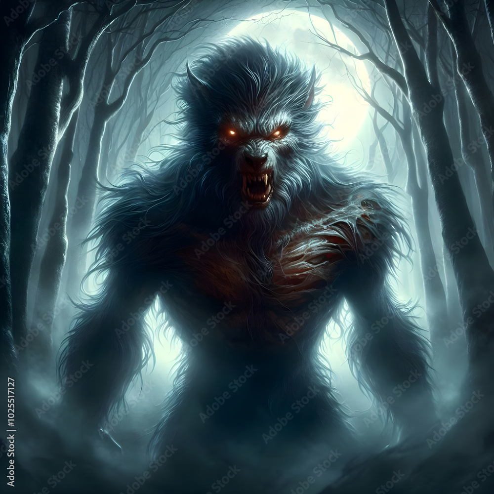 Scary artwork of a werewolf with sharp teeth and a menacing stance ...