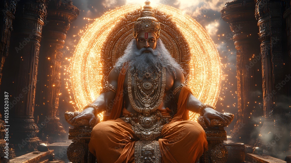 Cosmic 3D Render of Hindu Deity Lord Shani Riding His Ornate Chariot in ...
