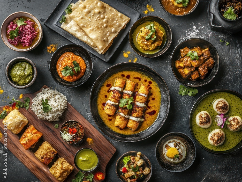 Foto de Regional Indian food specialties, highlighting dishes from different parts of India such ...