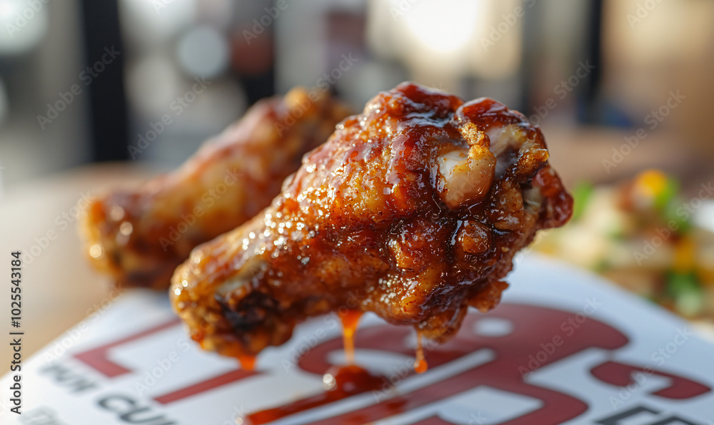 fried chicken wing falling out the sky club poster dripping with ...