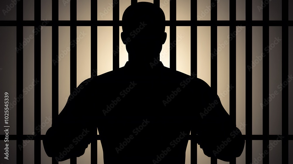 Man Behind Bars: A shadowy figure standing behind cell bars. The ...