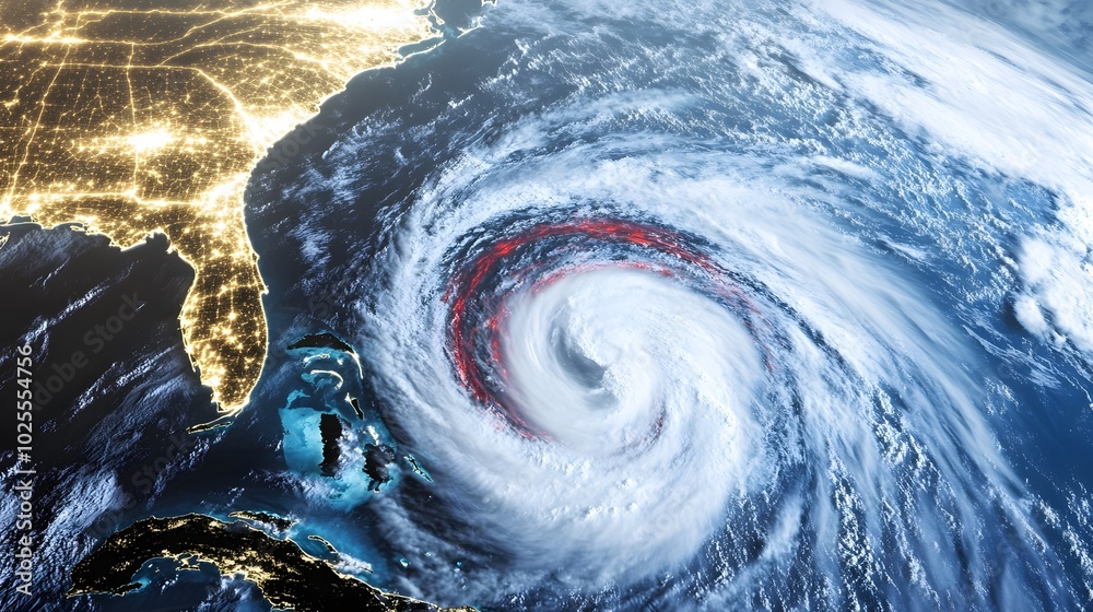 Weather radar displaying the predicted path of an approaching hurricane ...
