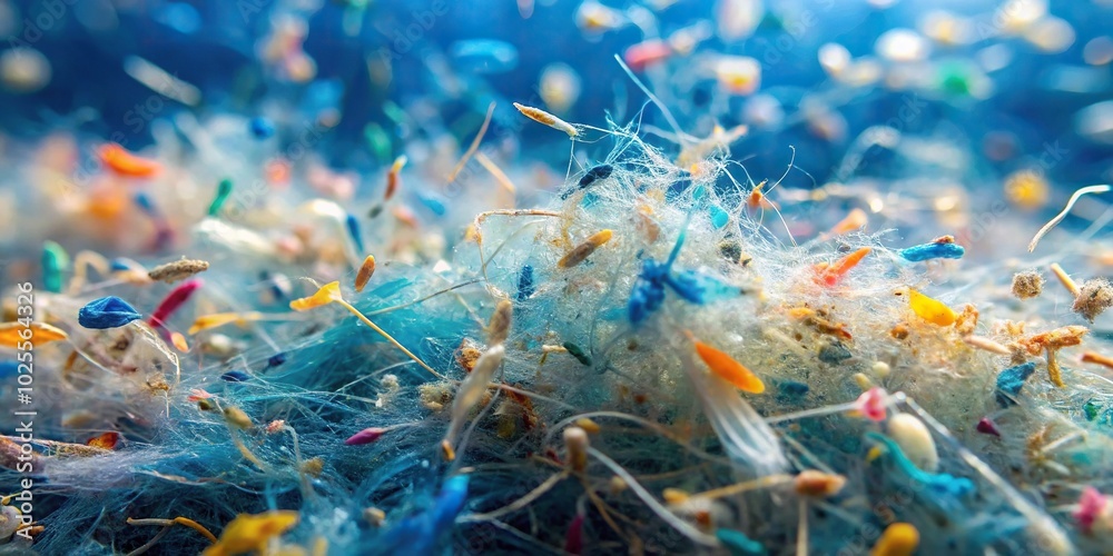 Detailed photograph of microplastic fibers found in marine organisms ...
