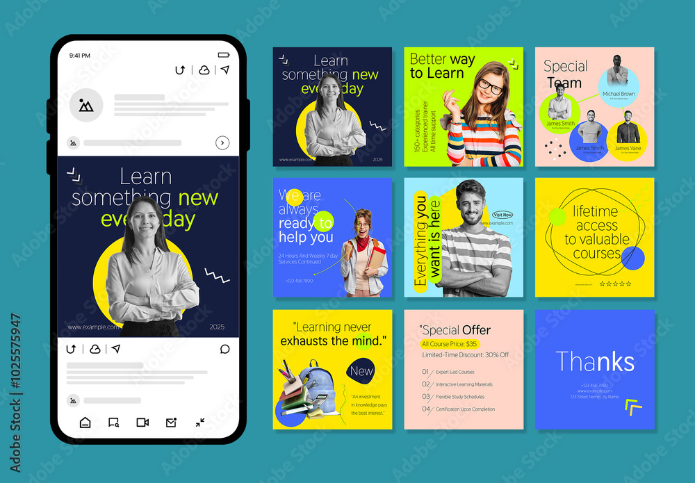 Elearning Social Media Post Layout Stock Template | Adobe Stock
