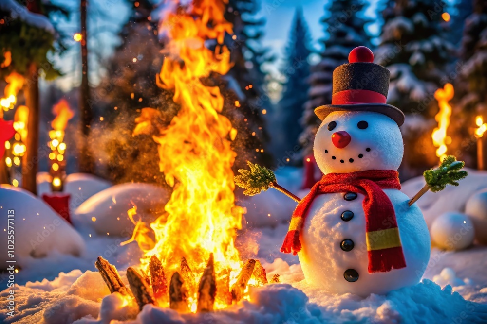 Festive Snowman Burning Day Celebration with Flames and Winter ...