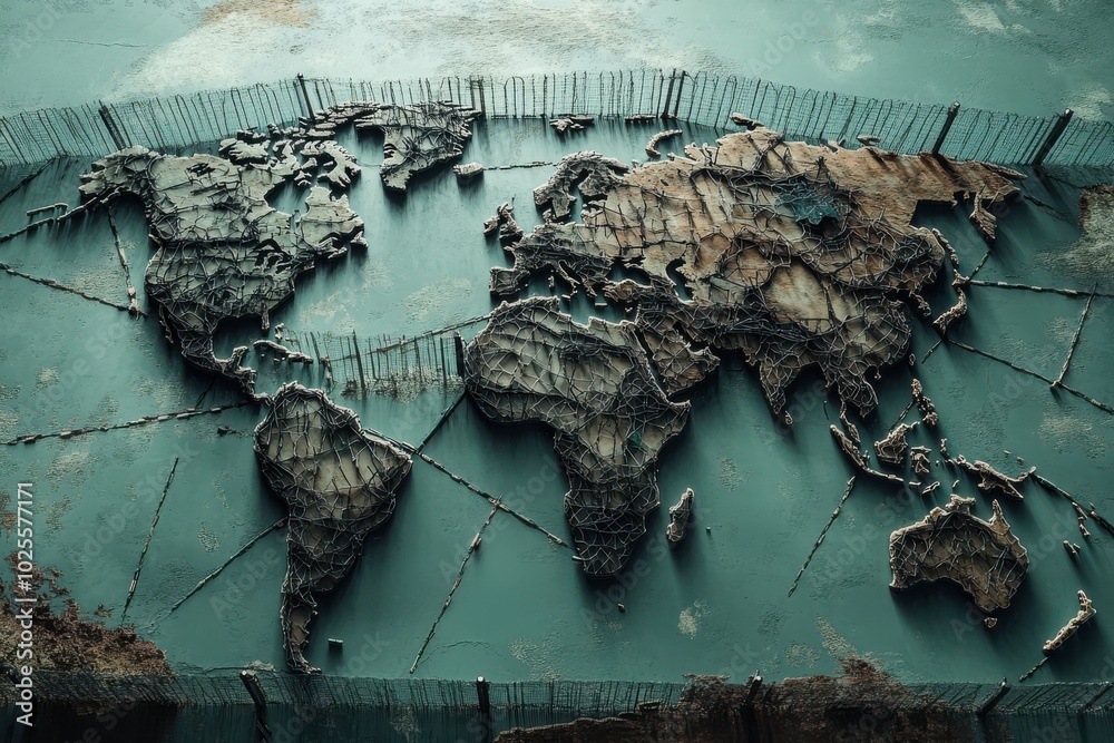 3D relief map of the world with elevated continents, showcasing texture ...