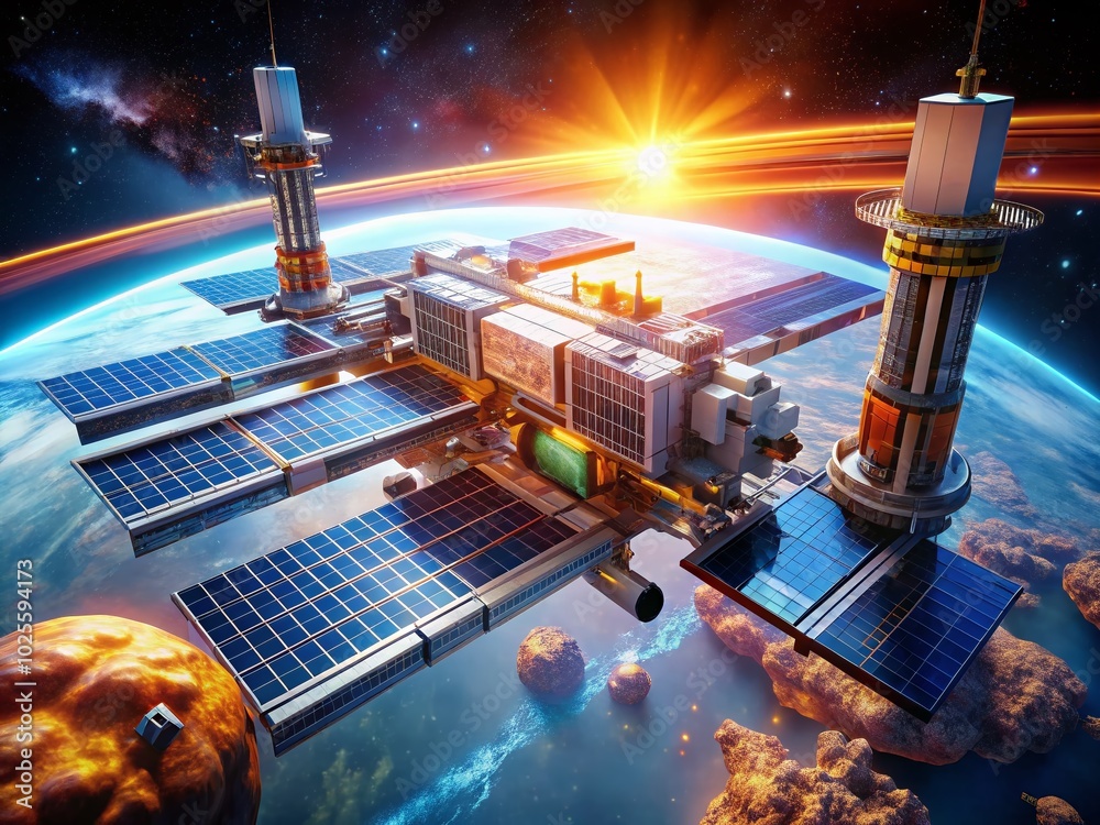 Highly Detailed Space Station with Color-Coded Exterior and Solar ...