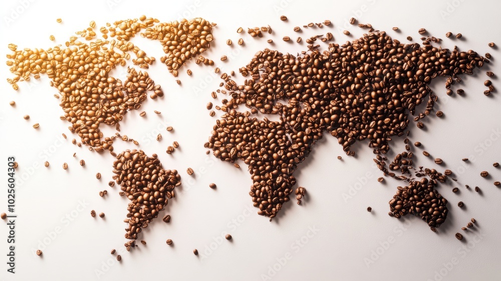 World map with scattered coffee symbols on a white backdrop ...