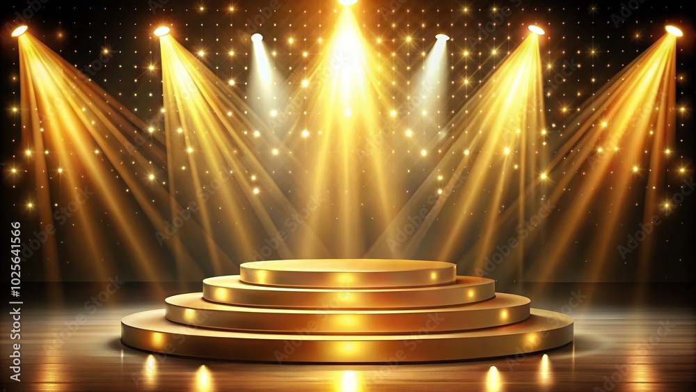 Empty stage with colorful spotlights and podium Golden Stage mockup for ...