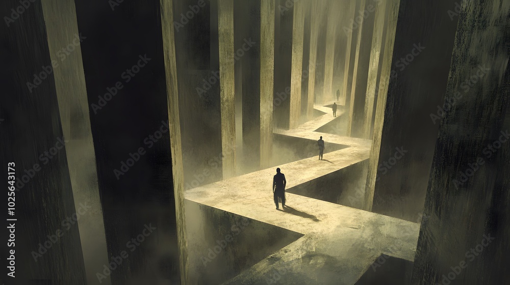 Figures trapped in a labyrinthine structure: The maze-like corridors ...