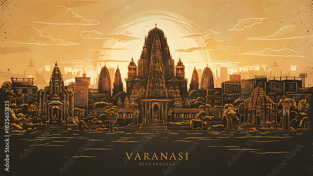 Varanasi Landscape Sketch: An Intricate Exploration of Hinduism Culture ...