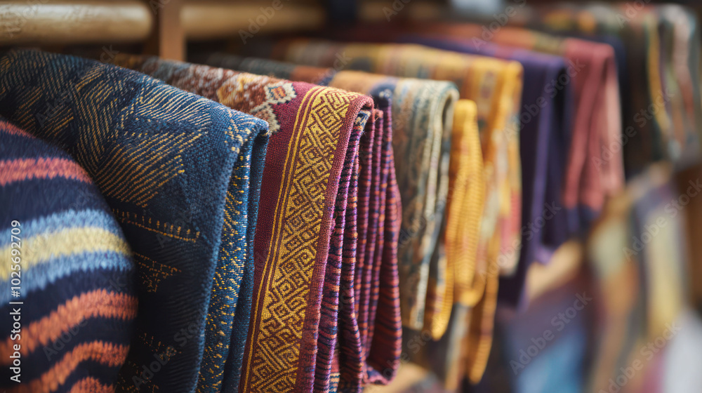 Textile market showcasing handmade fabrics, featuring bold designs and ...