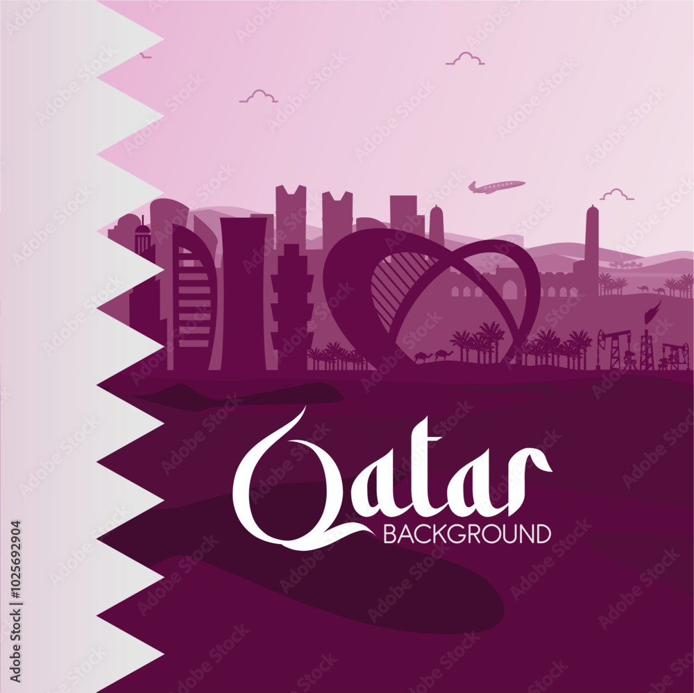 Beautiful Qatar Landscapes Background with City Skyline,Tourism Objects ...