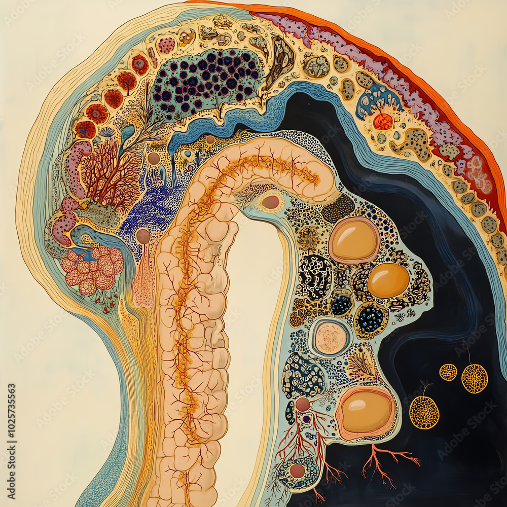 A cross-section of the pancreas, showing the islets of Langerhans and ...