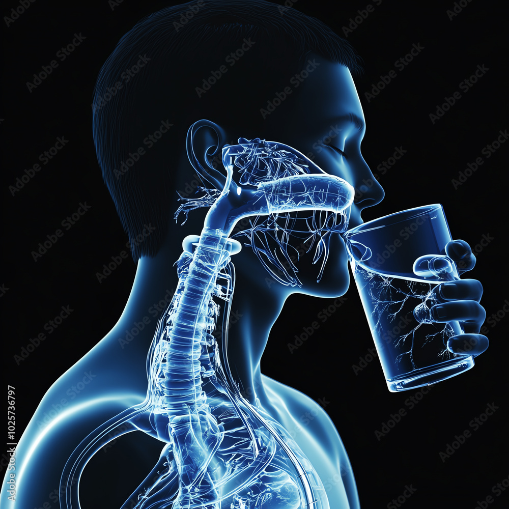 A side view of a person drinking water, showing how it passes through ...