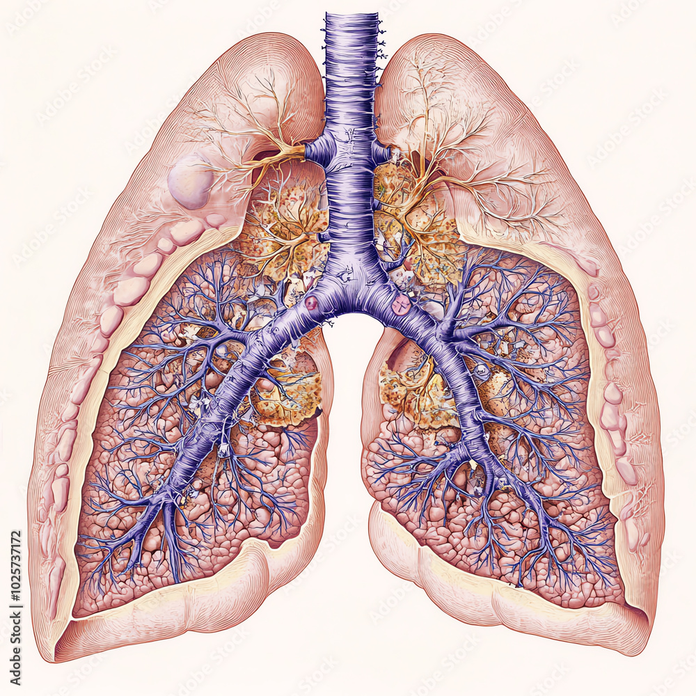 A cross-section of the alveoli in the lungs, showing gas exchange ...