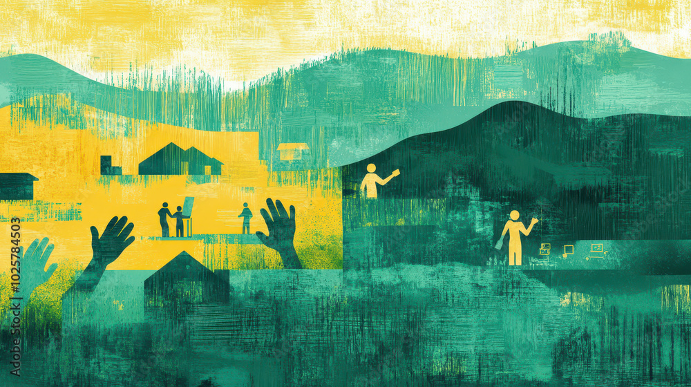 Hopeful greens and yellows illustrating disaster relief efforts ...