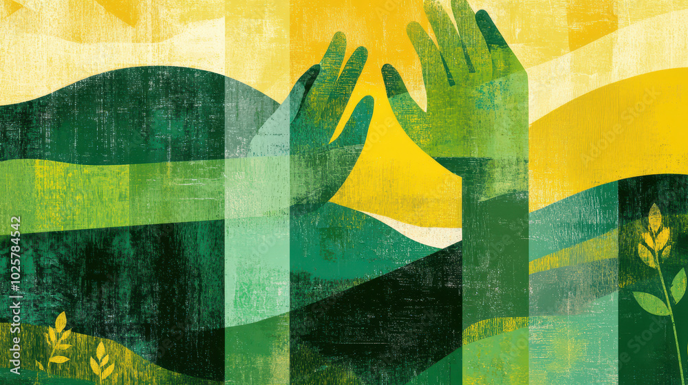 Hopeful greens and yellows illustrating disaster relief efforts ...