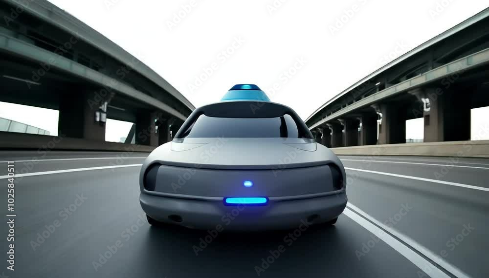 A sleek hover taxi floating through an empty futuristic cityscape, its ...